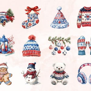 Winter Clipart Bundle, Cozy Christmas Clipart, Winter Clipart, Red Blue ...