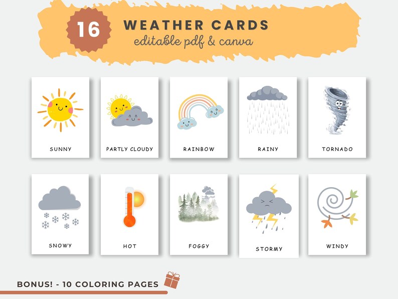 Weather Cards Printable Montessori Flashcards Preschool Cards ...
