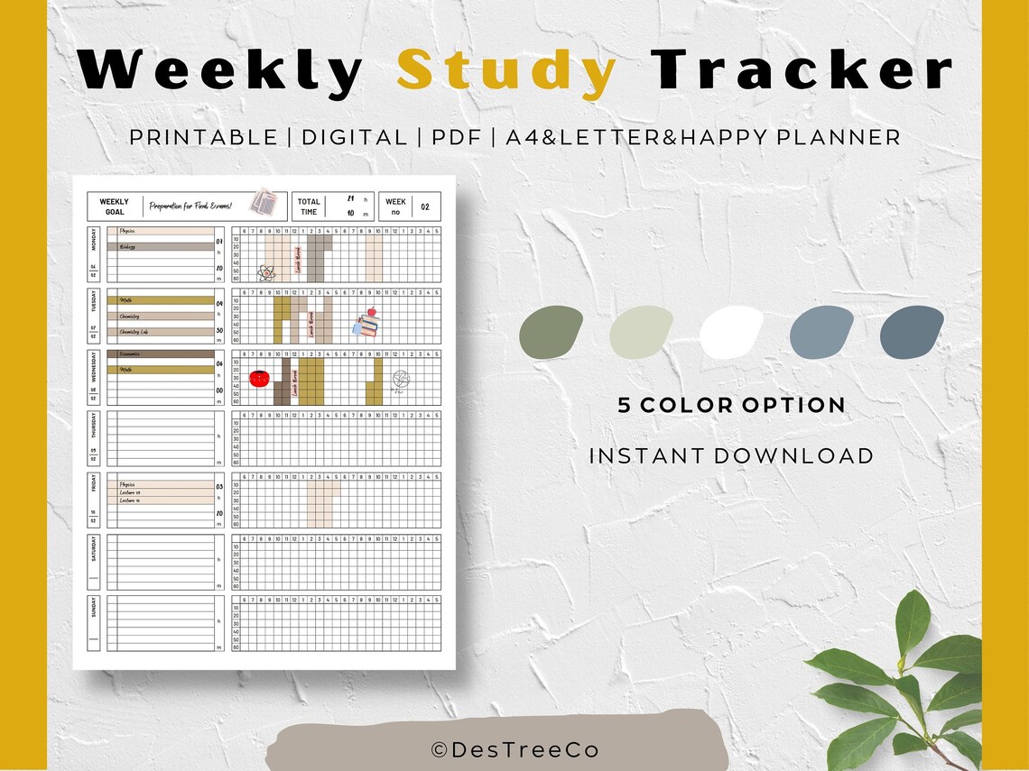 Weekly Study Tracker Printable Student Planner Pomodoro Planner ...