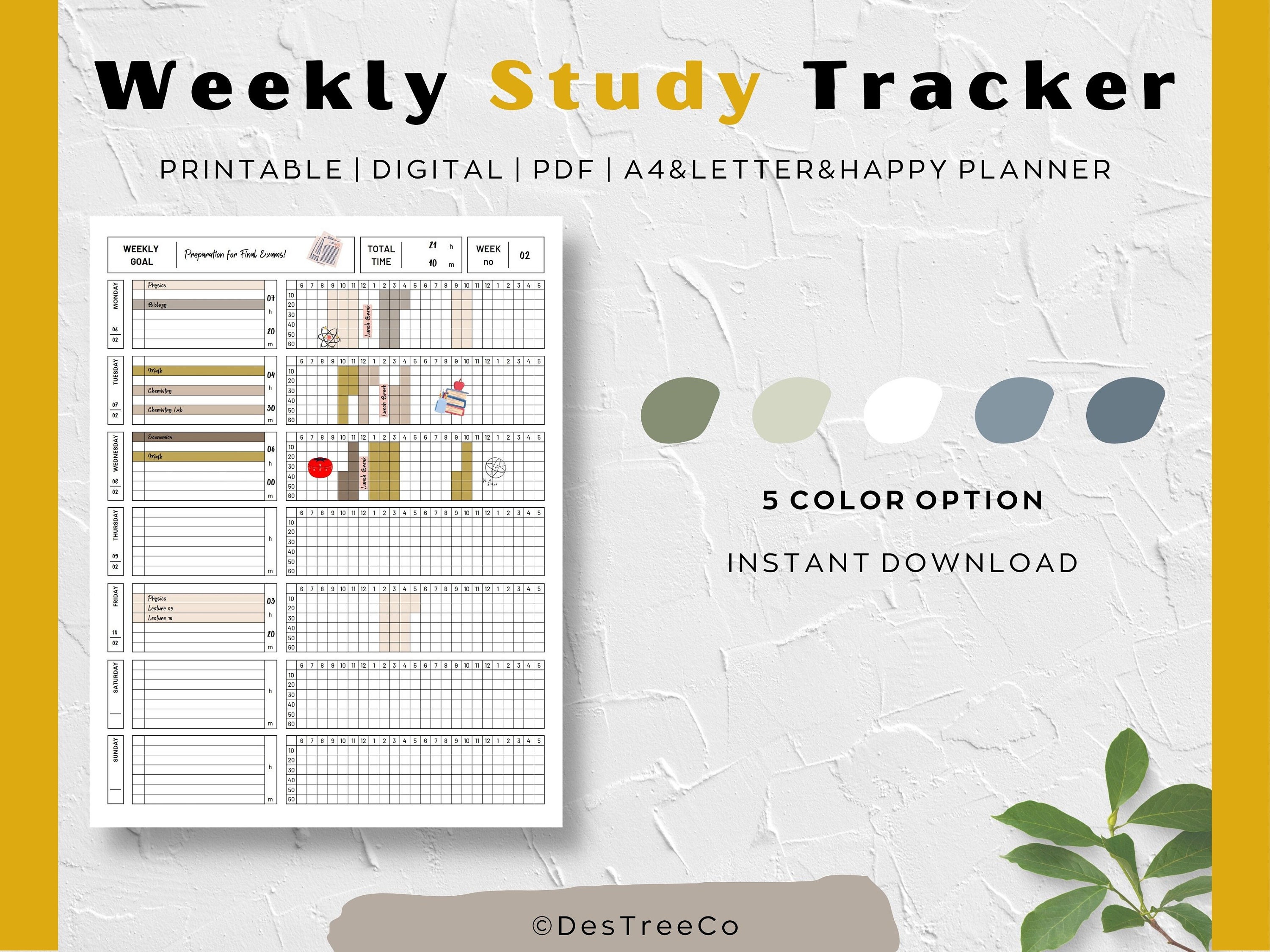 Weekly Study Tracker Printable Student Planner Pomodoro Planner ...