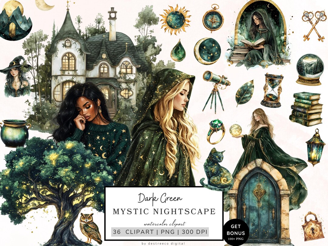 Mystical Clipart, Watercolor Magical Clipart, Fantasy Magic Graphics ...