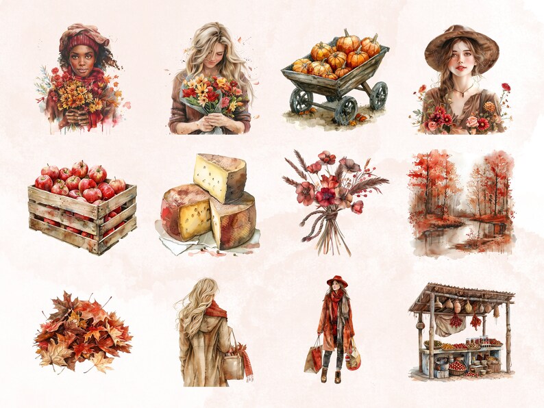 Watercolor Autumn Clipart, Autumn Market Png Bundle, Cozy Autumn, Fall ...