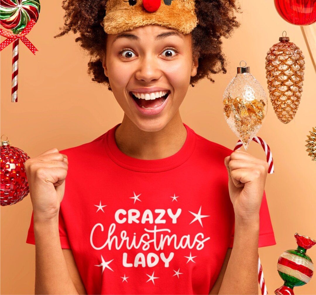 Crazy Christmas Lady Ladies Red Ring Spun Cotton T-shirt - Etsy