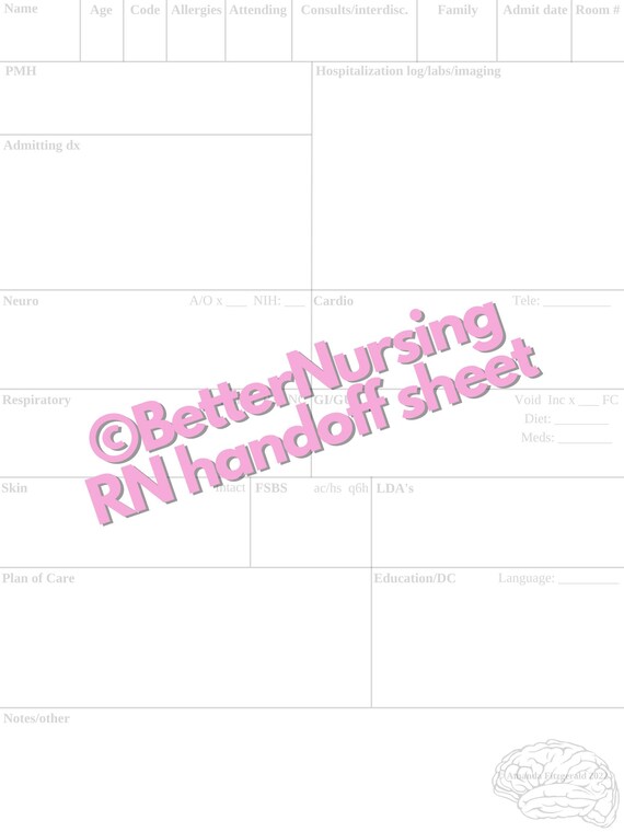 Nurse Brain / Nurse Handoff Report Sheet / SBAR Handoff - Etsy