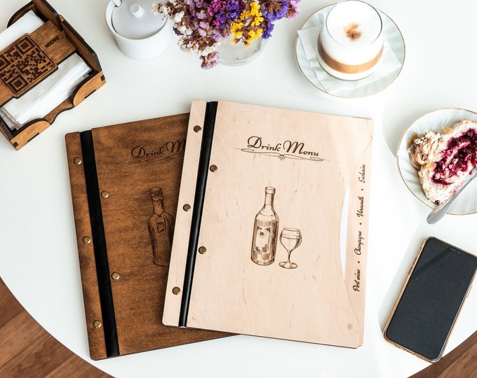 Personalized Menu Folder, Wooden Menu Folder, Drink Menu Cover, Drink ...