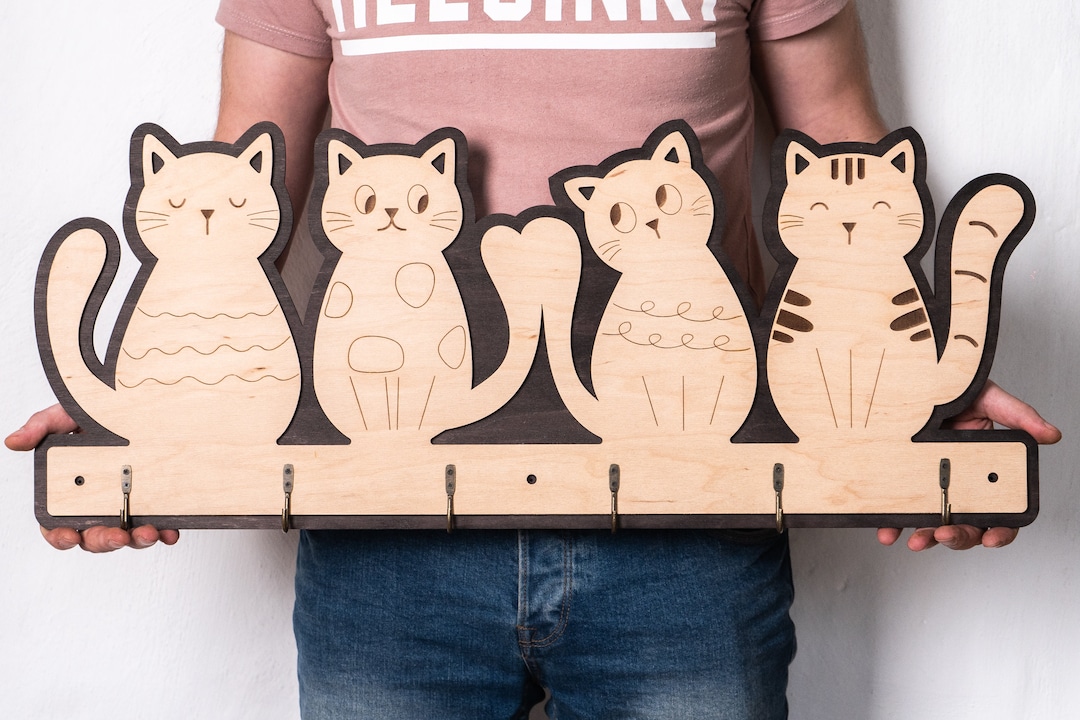 Cat Key Holder for Wall, Cats Key Rack, Animal Key Holder, Cat Key ...