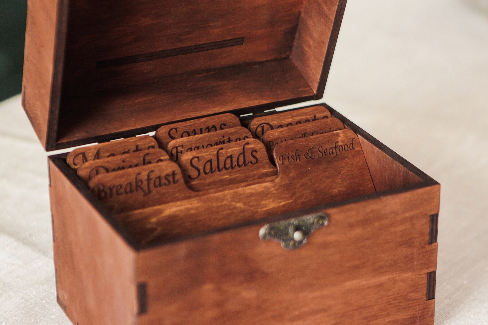 Wooden Recipe Box With Dividers Recipe Box and Cards Recipe - Etsy