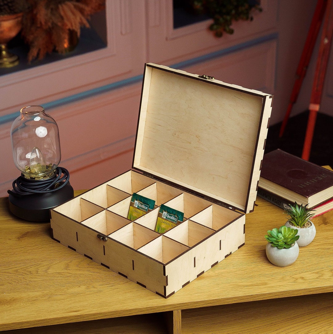 Wooden Tea Box With Compartments Tea Bag Organizer Box - Etsy
