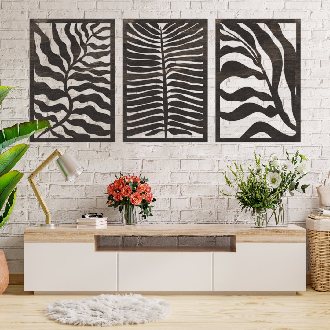Wood Leaves Wall Art, Tropical Leaves Wall Art, Leaves Panel Wooden ...