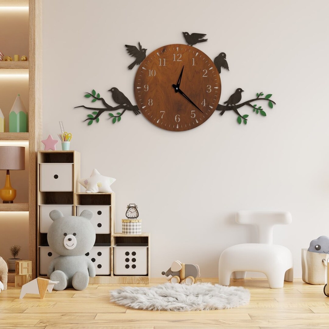 Birds Family Wall Clock, Nature Wall Clock, Animal Wall Clock, Wall ...