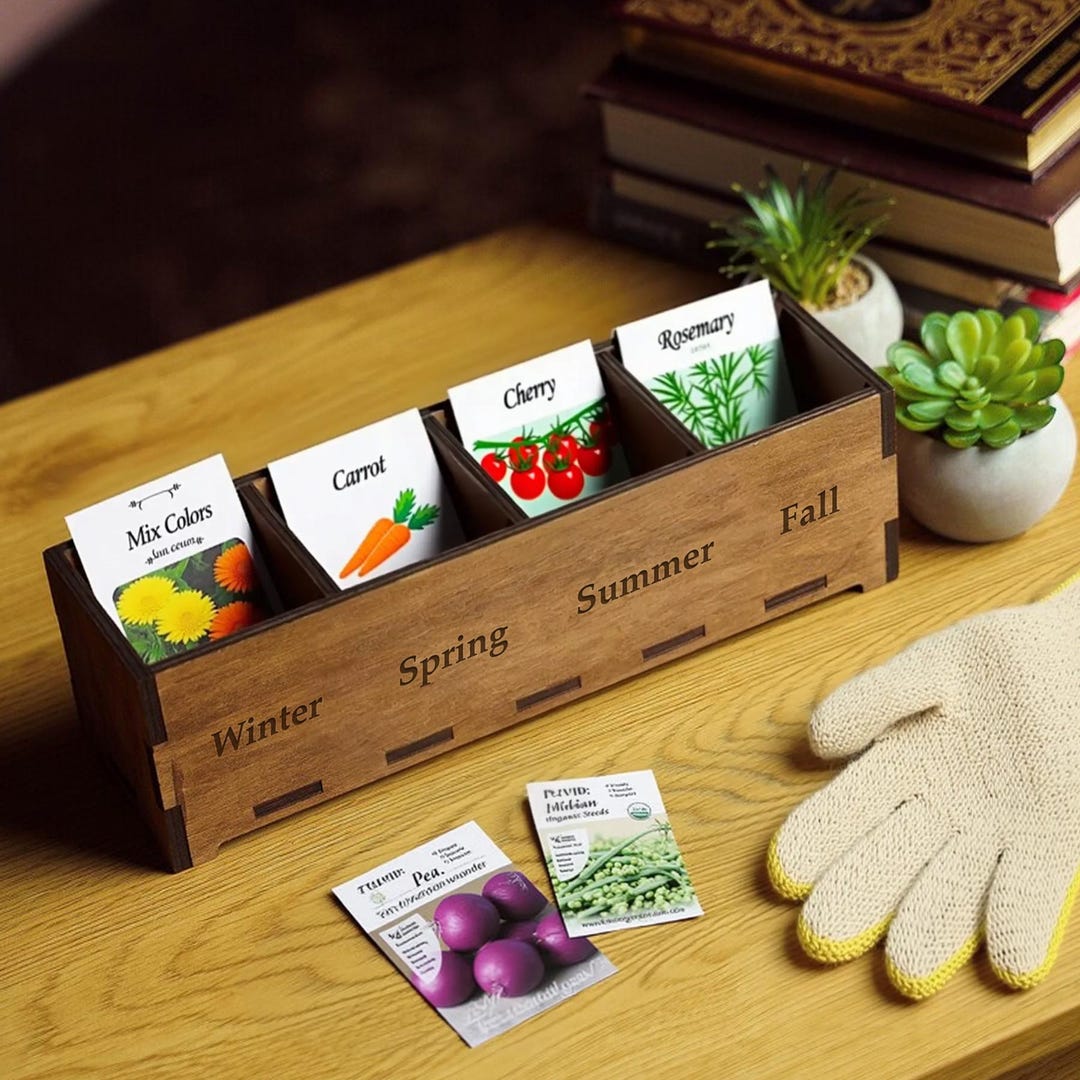 Garden Seed Organizer Box, Wooden Seed Storage Organizer, Seed Packet ...