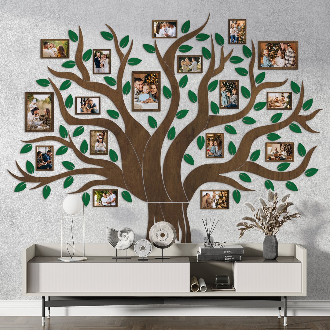 Wood Family Tree Photo Collage, Family Tree With Pictures, Family Tree ...