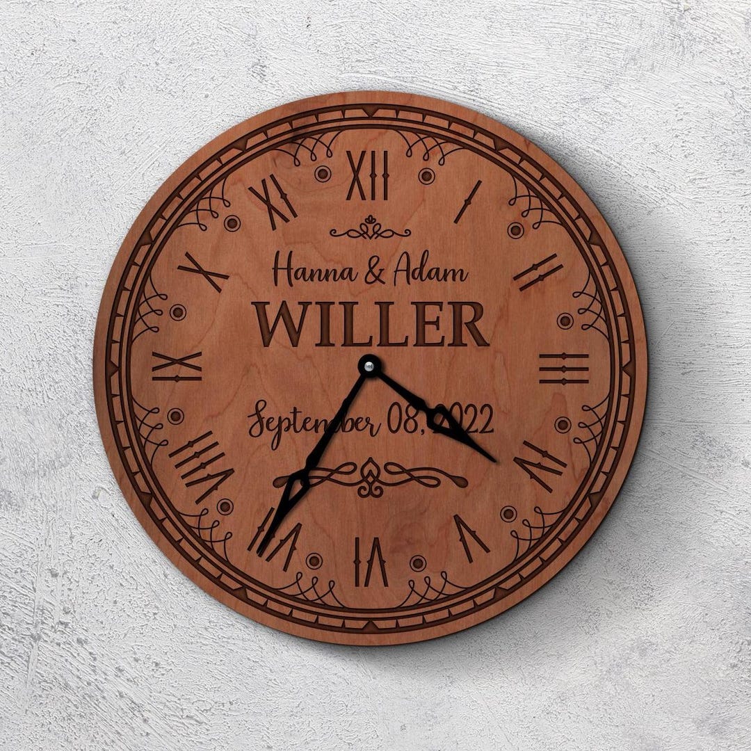 Wood Anniversary Clock, Personalized Wedding Clock Small, Family Name ...