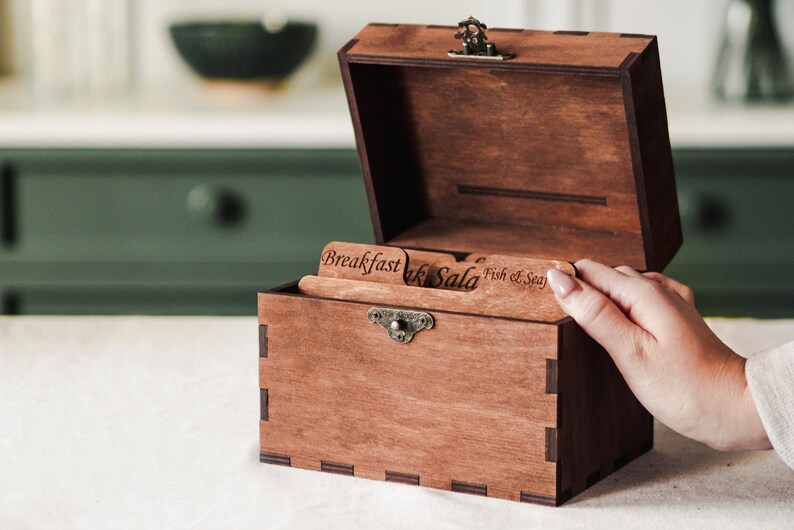Wooden Recipe Box With Dividers Recipe Box and Cards Recipe - Etsy