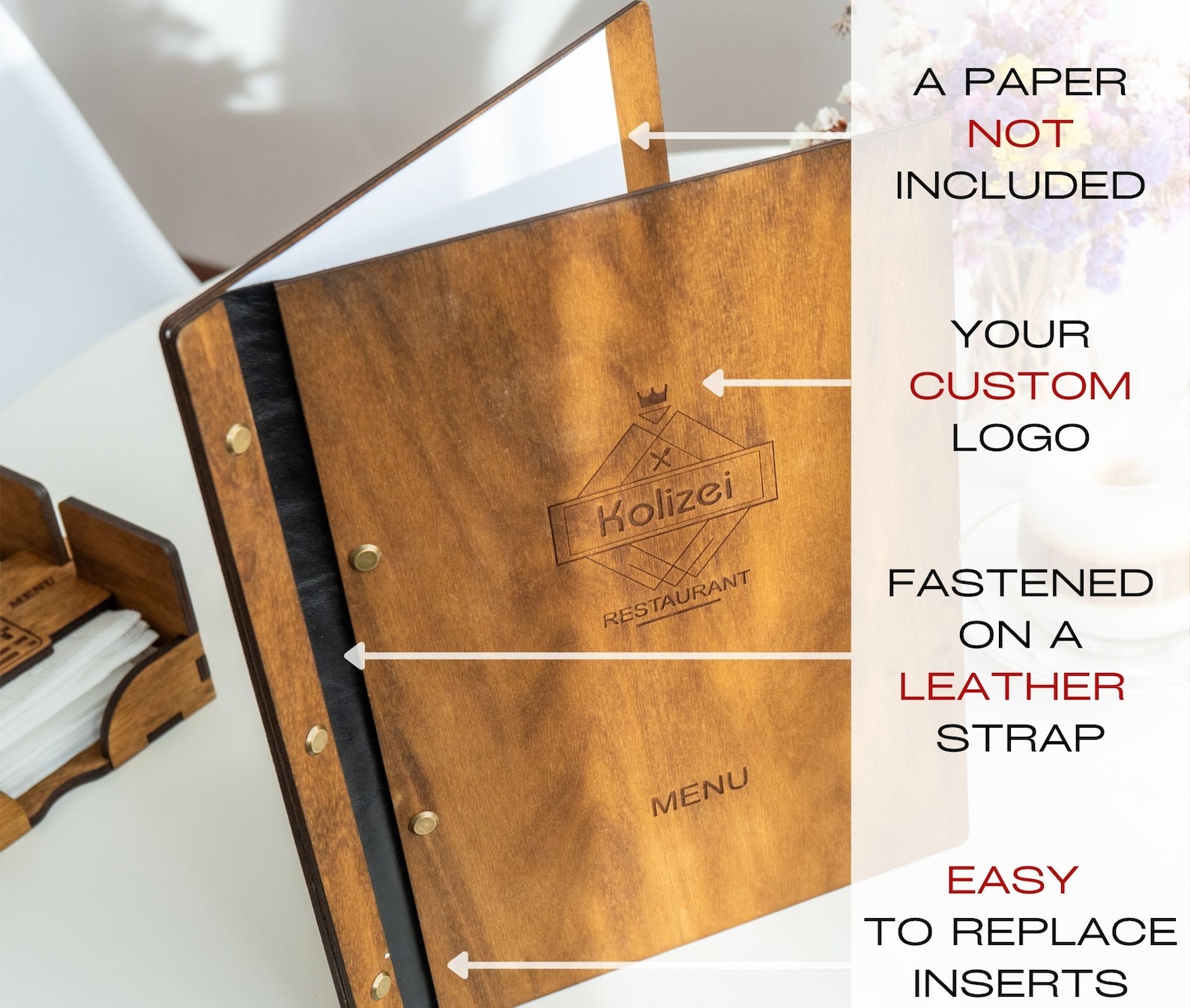 Wood Restaurant Menu, Wooden Menu Cover, Personalized Restaurant Menu ...