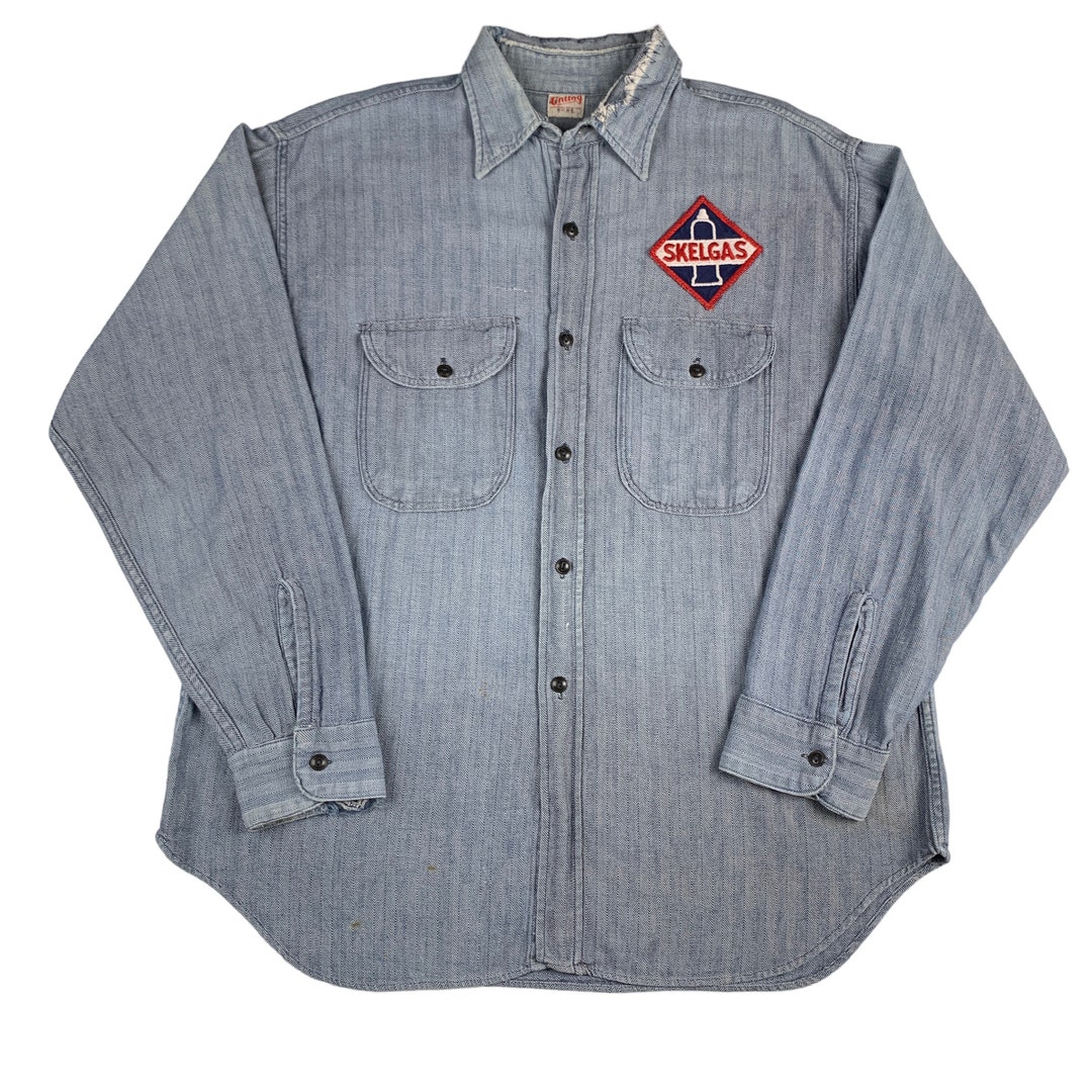 Vintage 1960s Unitog Skelgas Attendant Longsleeve Button up Shirt Size ...