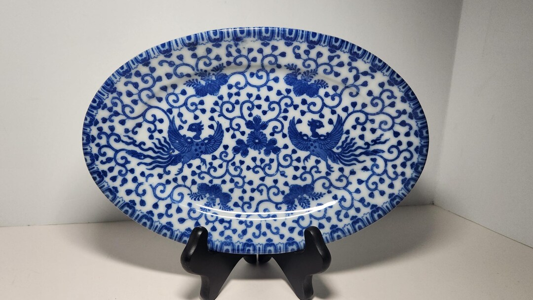 Vintage Blue and White Phoenix Bird Serving Dish/platter Japan - Etsy