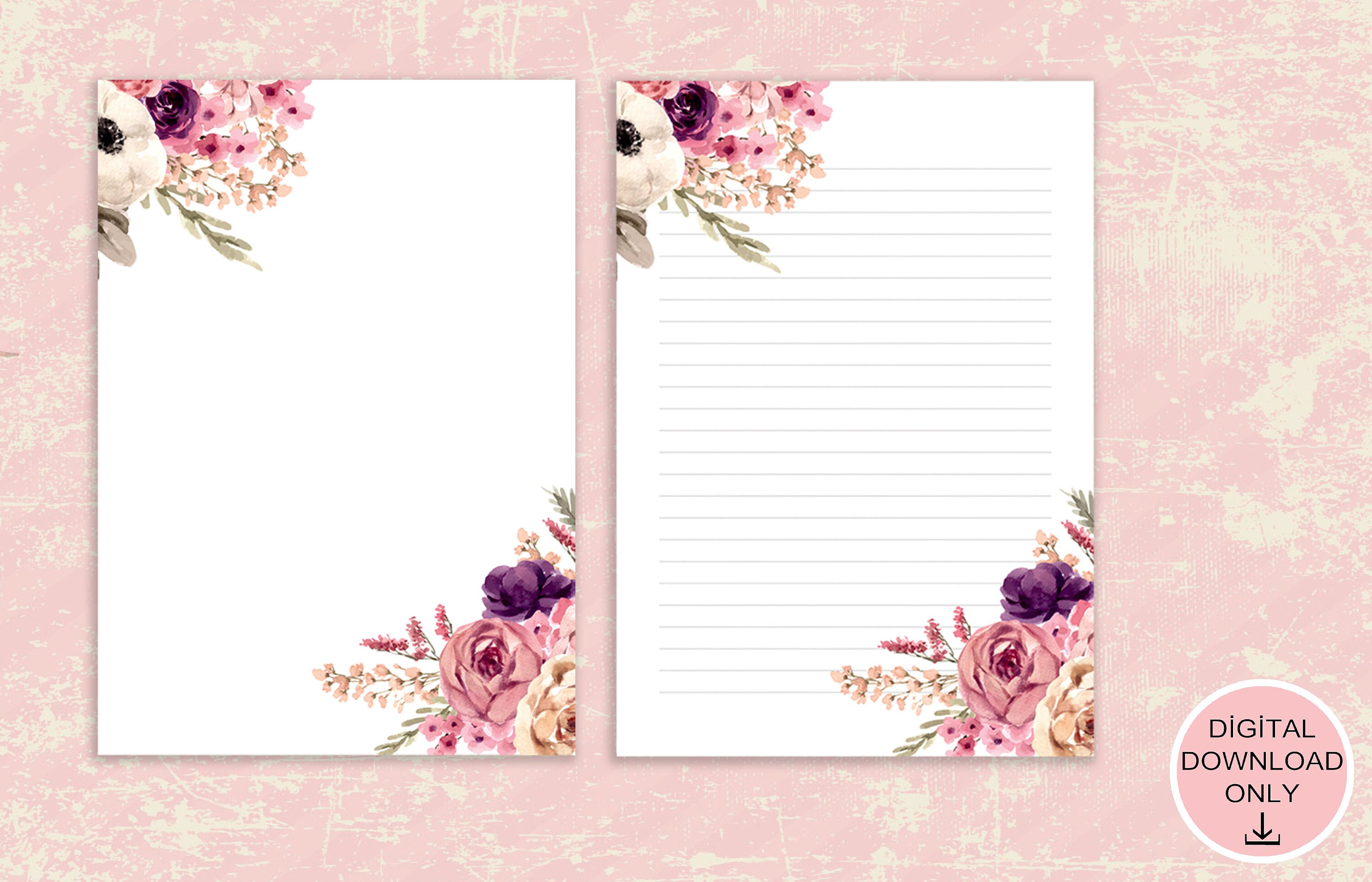 Printable Floral Stationery 8 Floral Writing Paper Digital - Etsy Canada