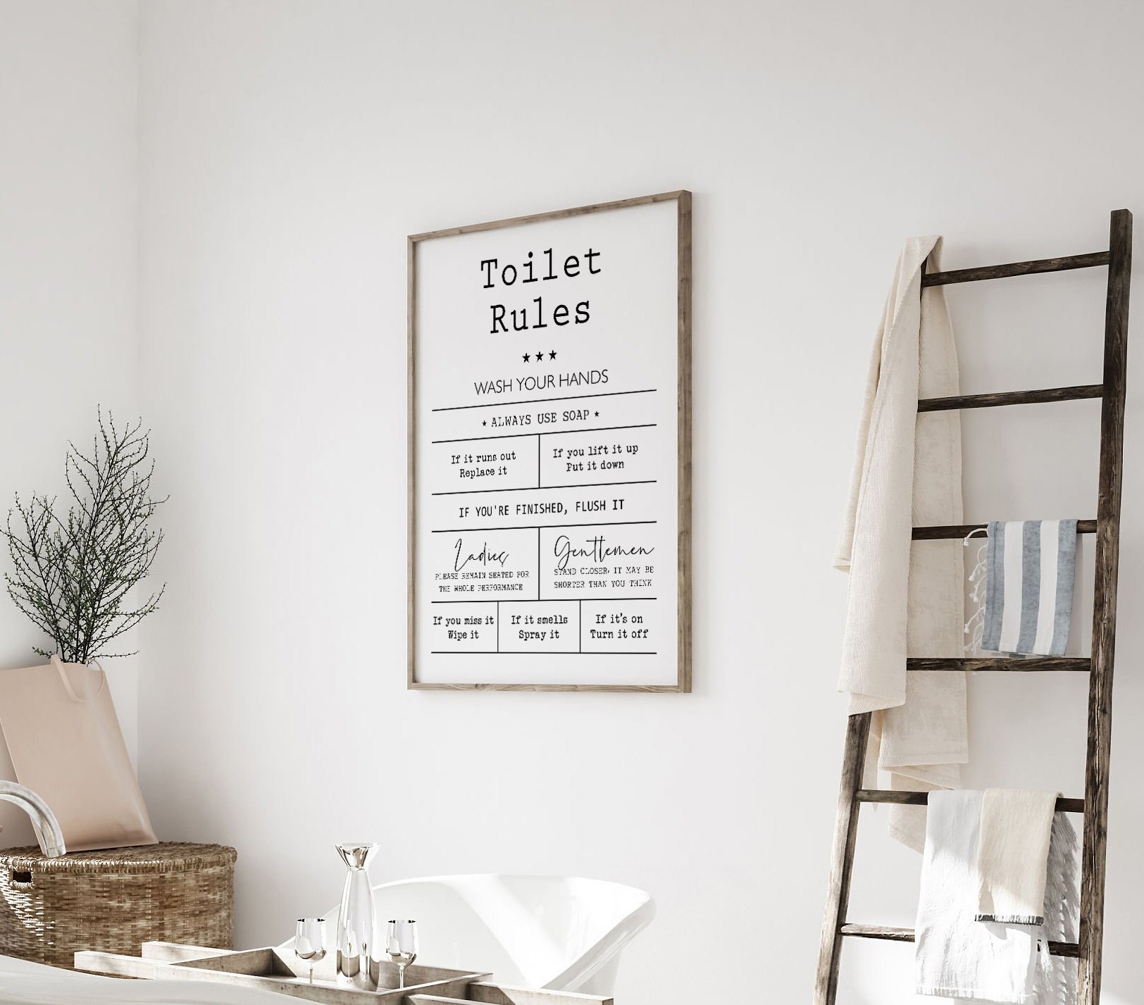 Toilet Rules Print, Fun Bathroom Decor, Toilet Wall Art, Retro Bathroom ...