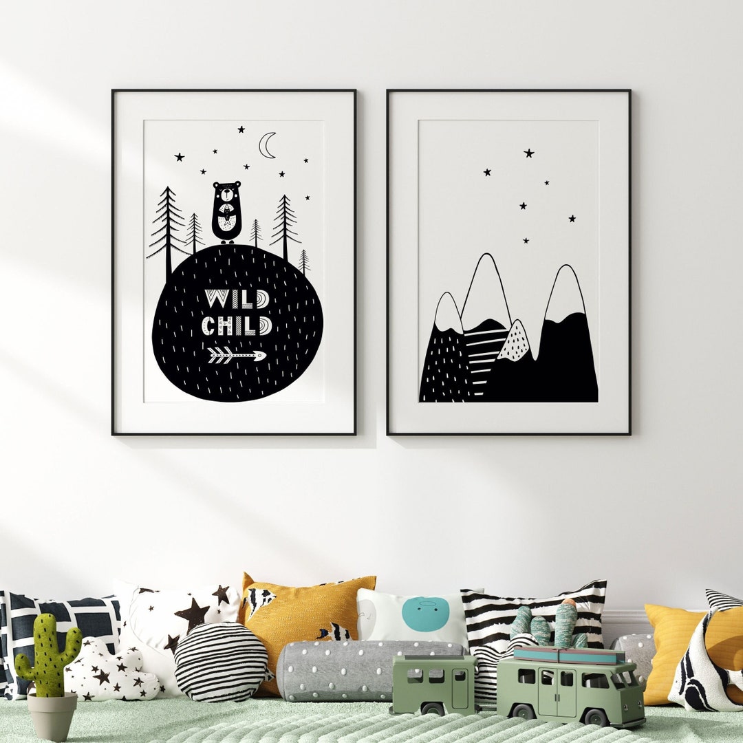 Wild Child Cartoon Animal Set, Nursery Wall Art, Cartoon Kids Room ...