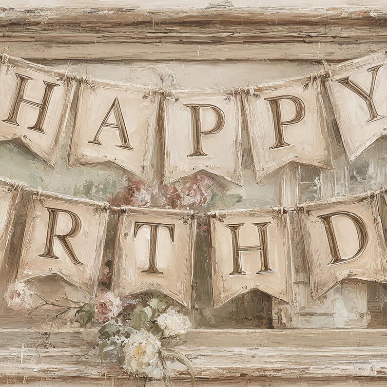 Birthday Frame TV Art Set for Samsung the Frame | Neutral Floral Cake ...