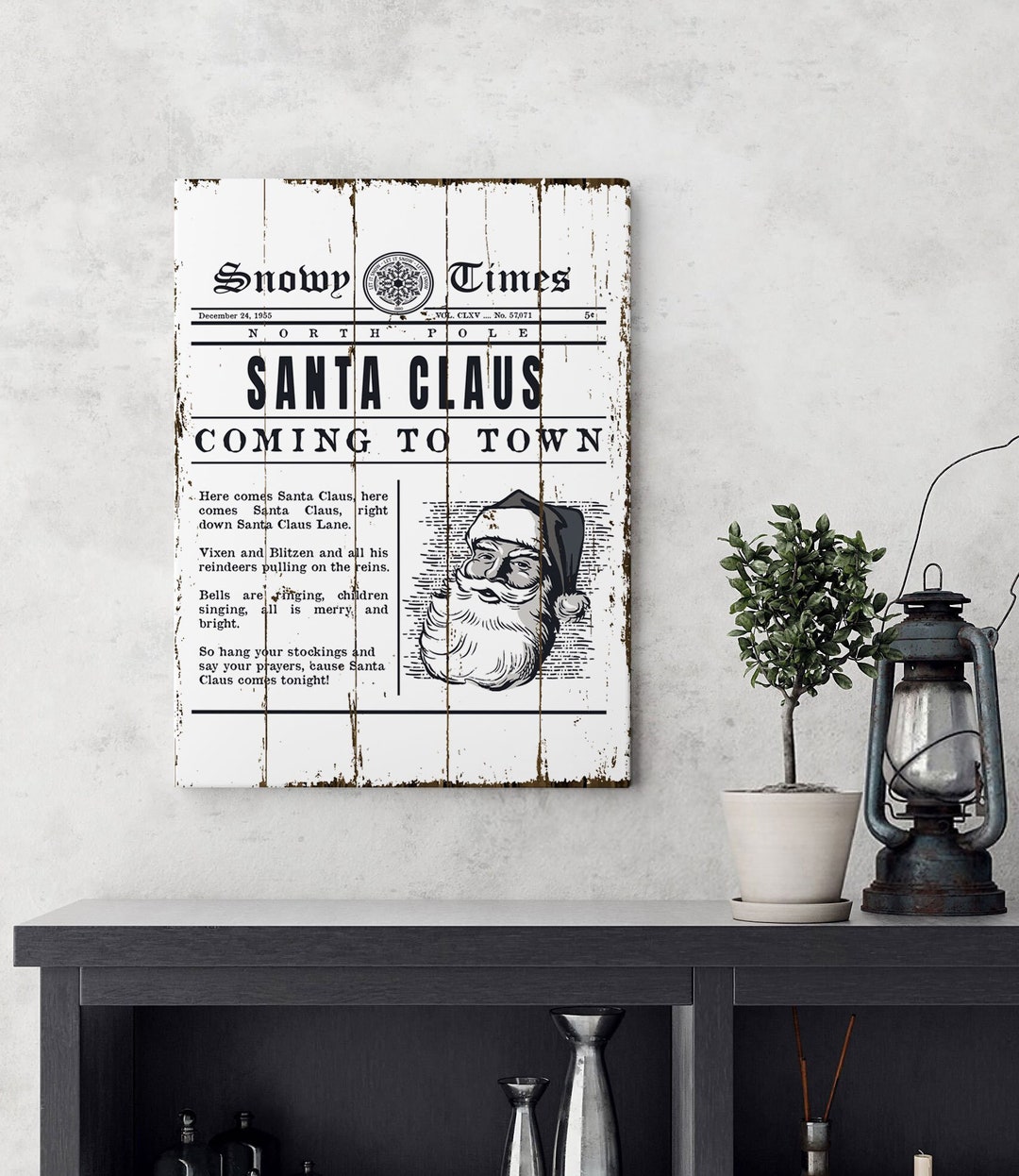 Santa Claus Coming to Town Poster, Farmhouse Christmas Wall Poster ...