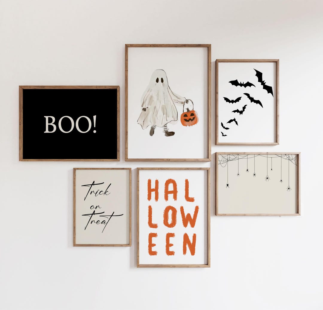 Halloween Set of 6 Prints, Halloween Gallery Wall Art, Halloween Wall ...
