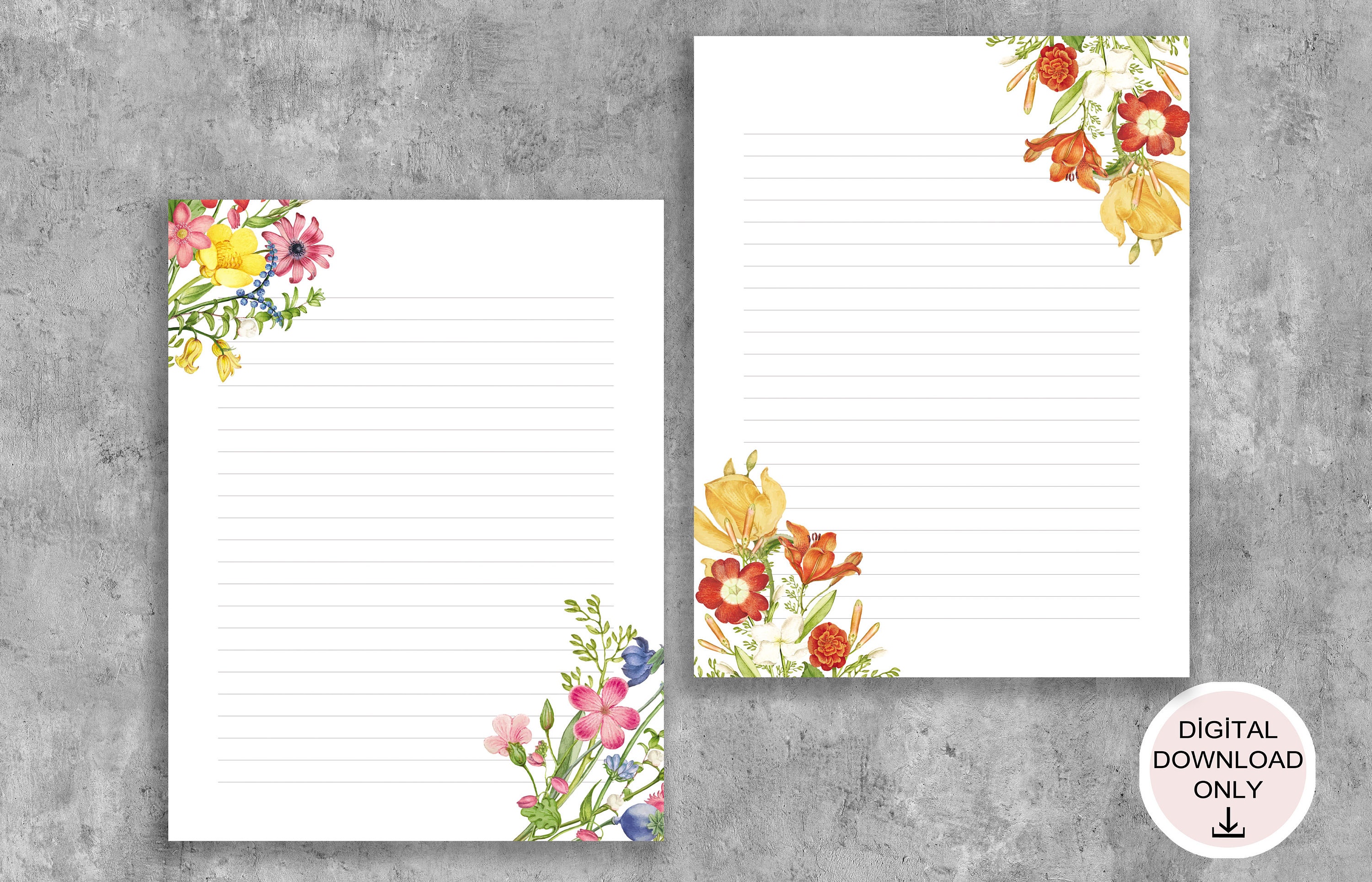 Printable Floral Stationery, 10 Floral Writing Paper, Digital Download ...
