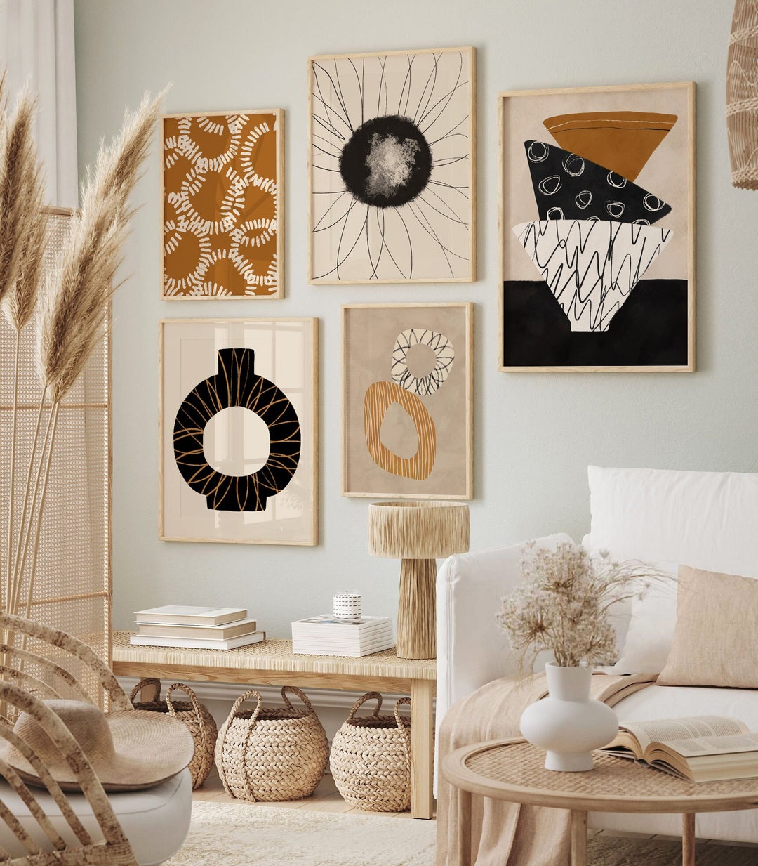 Boho Gallery Wall Set of 5 Print, Abstract Minimalist Wall Poster ...