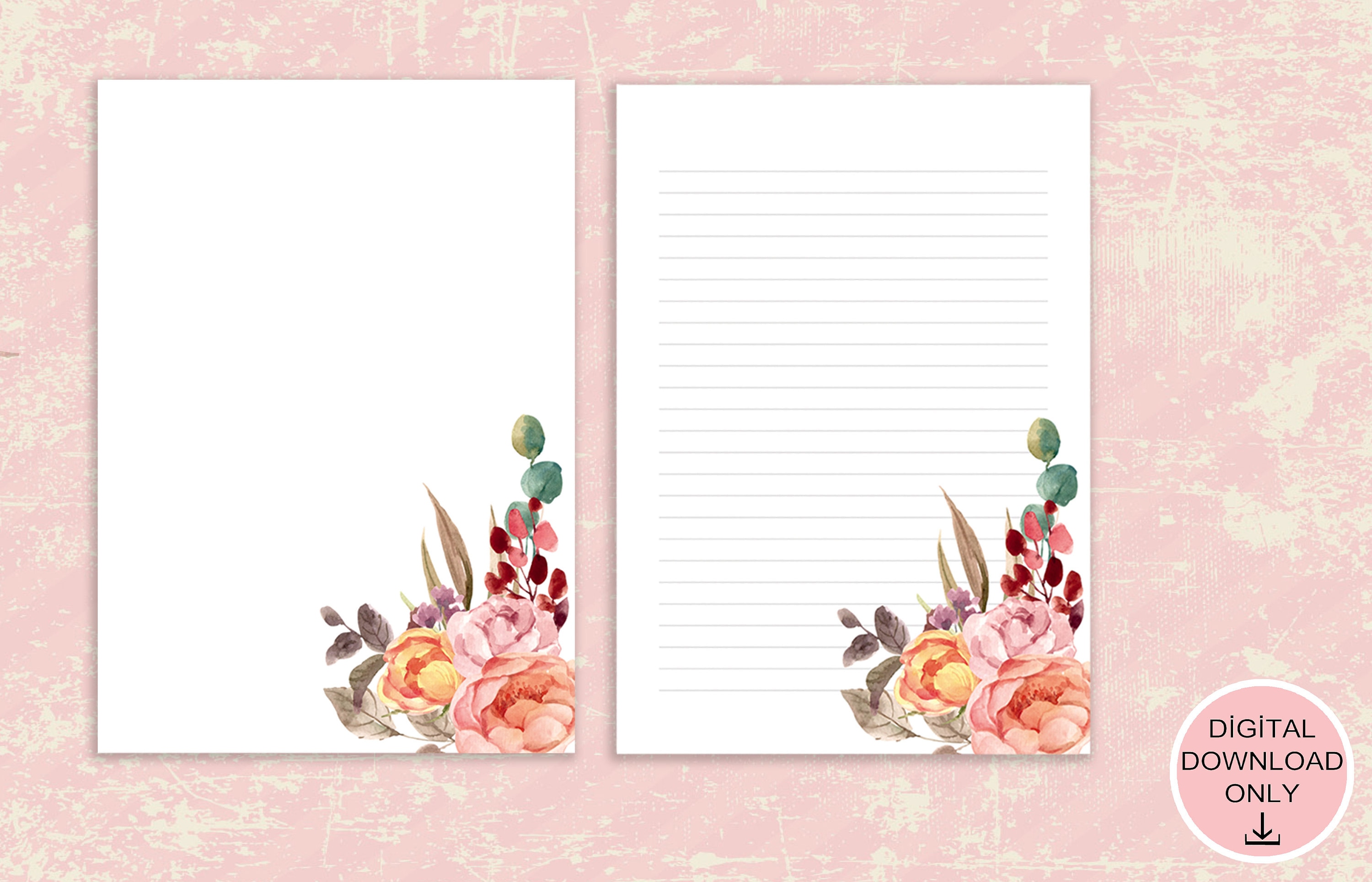 Printable Floral Stationery 8 Floral Writing Paper Digital - Etsy Canada