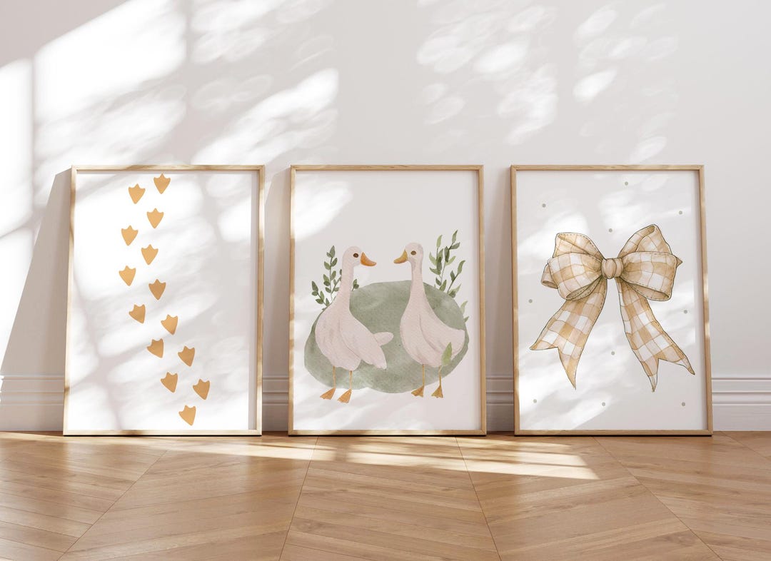 Duck Nursery Wall Prints Set of 3, Duck Footprint, Bow, Boho Nursery ...