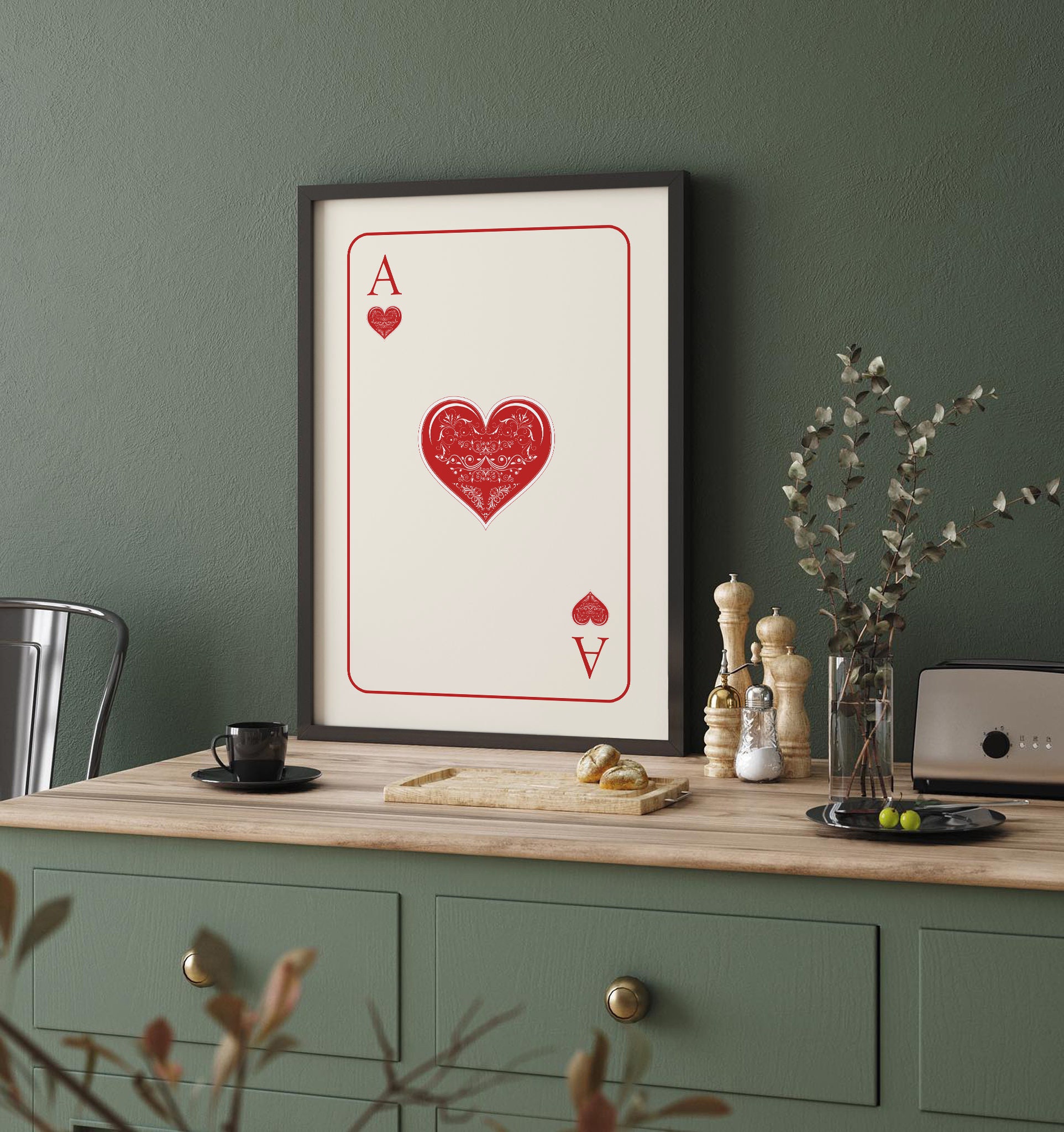 Red Ace of Hearts Poster, Poker Print, Trendy Retro Wall Art ...