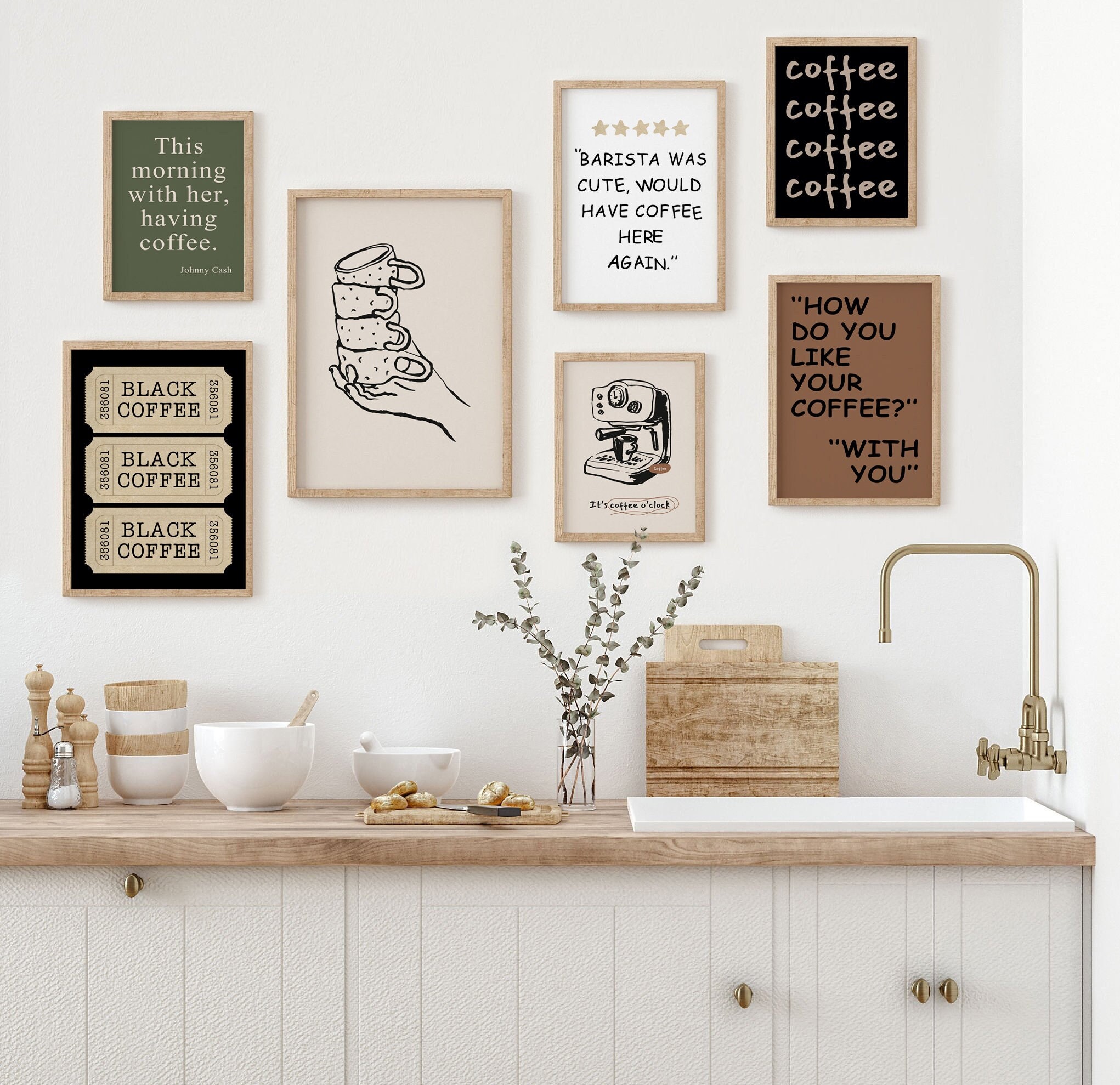 Coffee Bar Gallery Wall Set of 7, Coffee Print, Coffee Wall Art ...