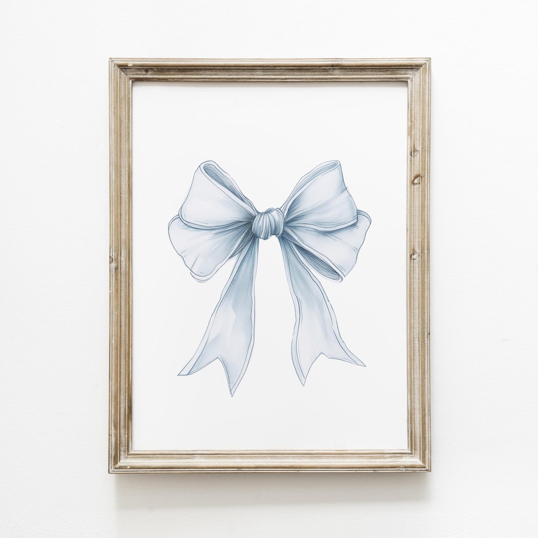 Blue Bow Print, Nursery Wall Art, Trendy Watercolor Bow Prints ...