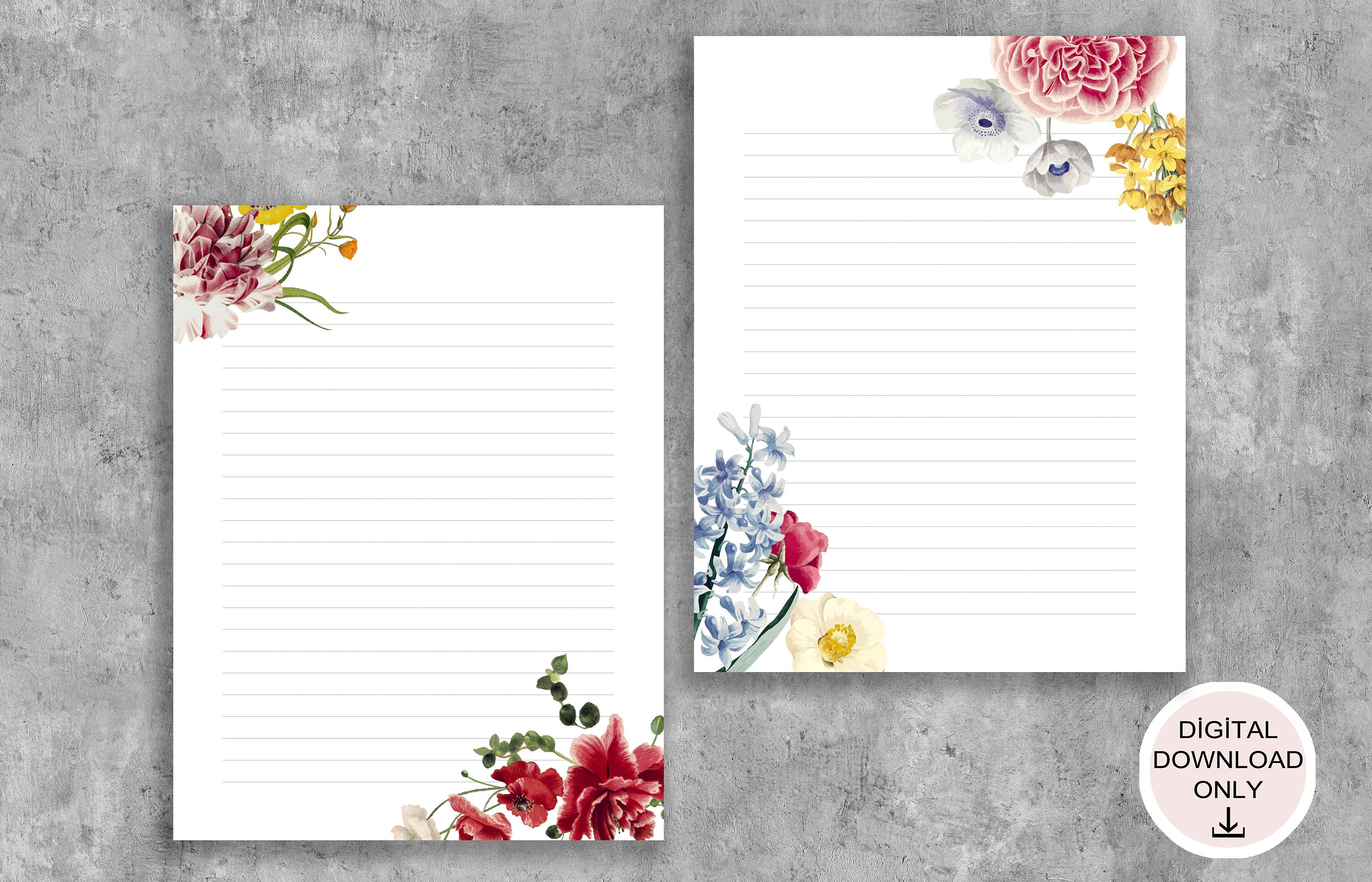 Printable Floral Stationery, 10 Floral Writing Paper, Digital Download ...