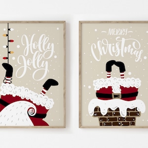 Funny Christmas Wall Art, Set of 2 Santa Poster Prints, Cozy Christmas ...