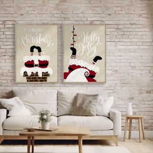 Funny Christmas Wall Art, Set of 2 Santa Poster Prints, Cozy Christmas ...