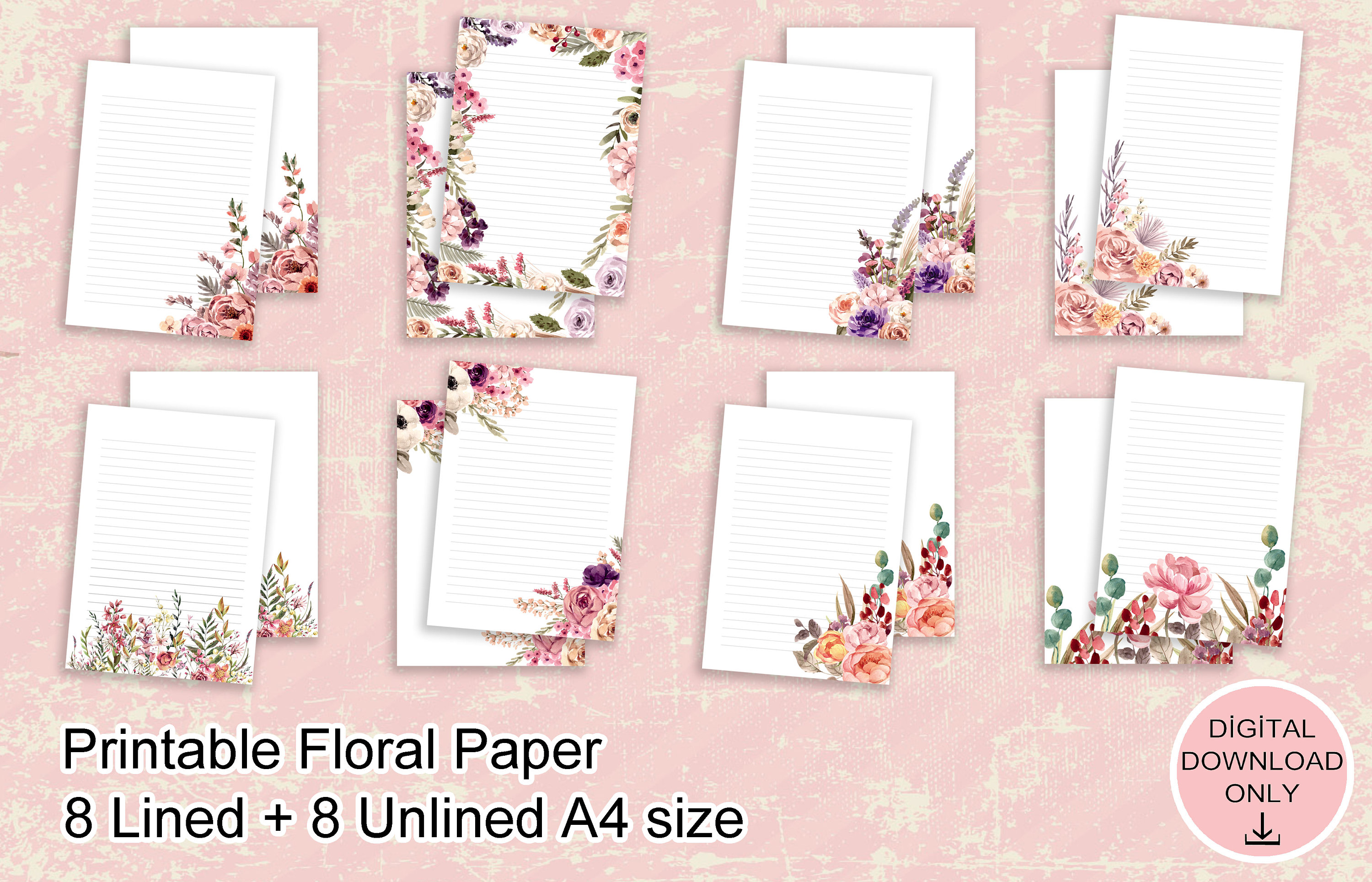 Printable Floral Stationery 8 Floral Writing Paper Digital - Etsy Australia