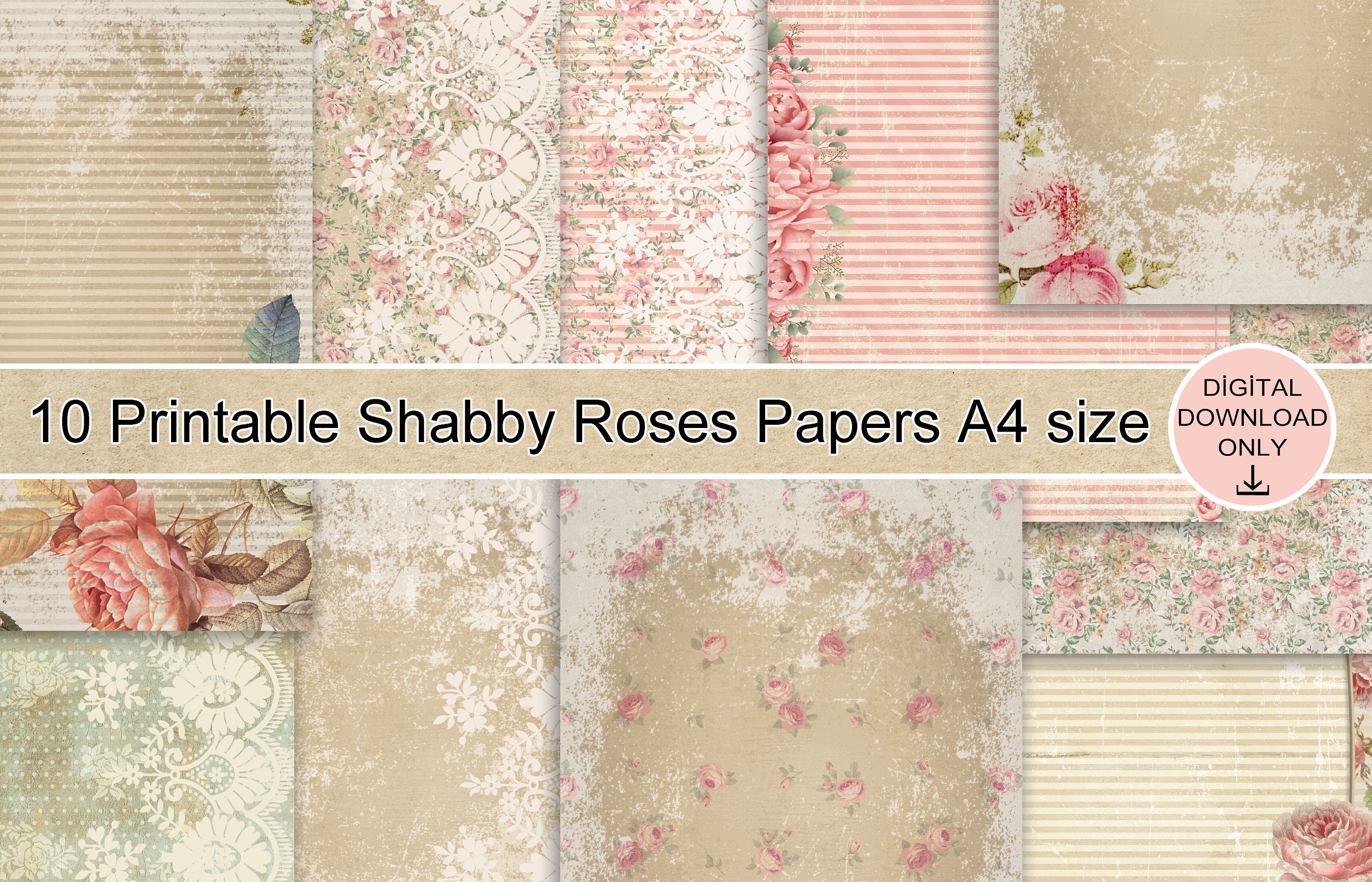 Pintable Shabby Roses Papers, Junk Journal Digital, Diary Paper, Junk ...