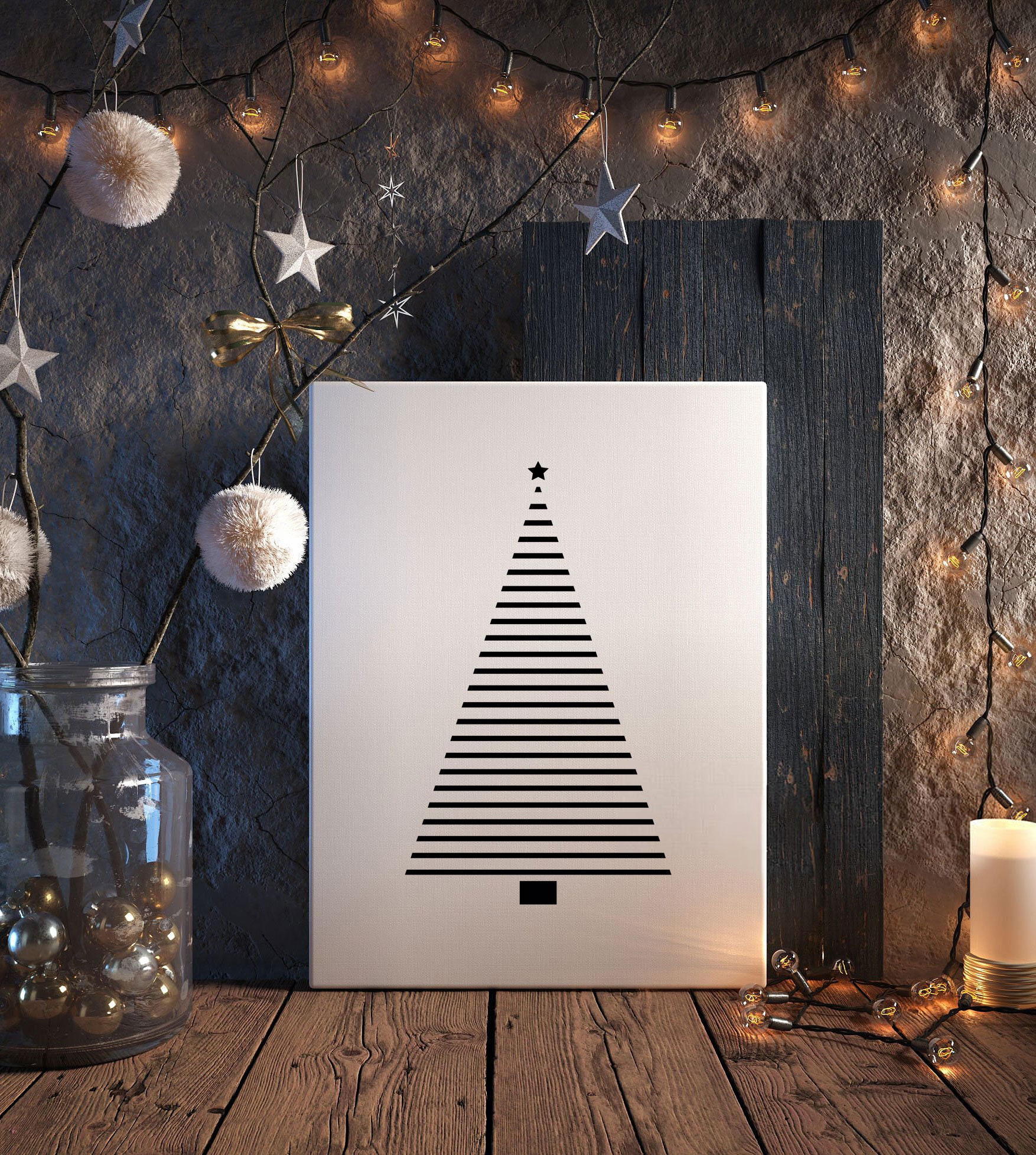 Black Cristmas Tree Poster, Cozy Christmas Wall Decor, Christmas Wall ...