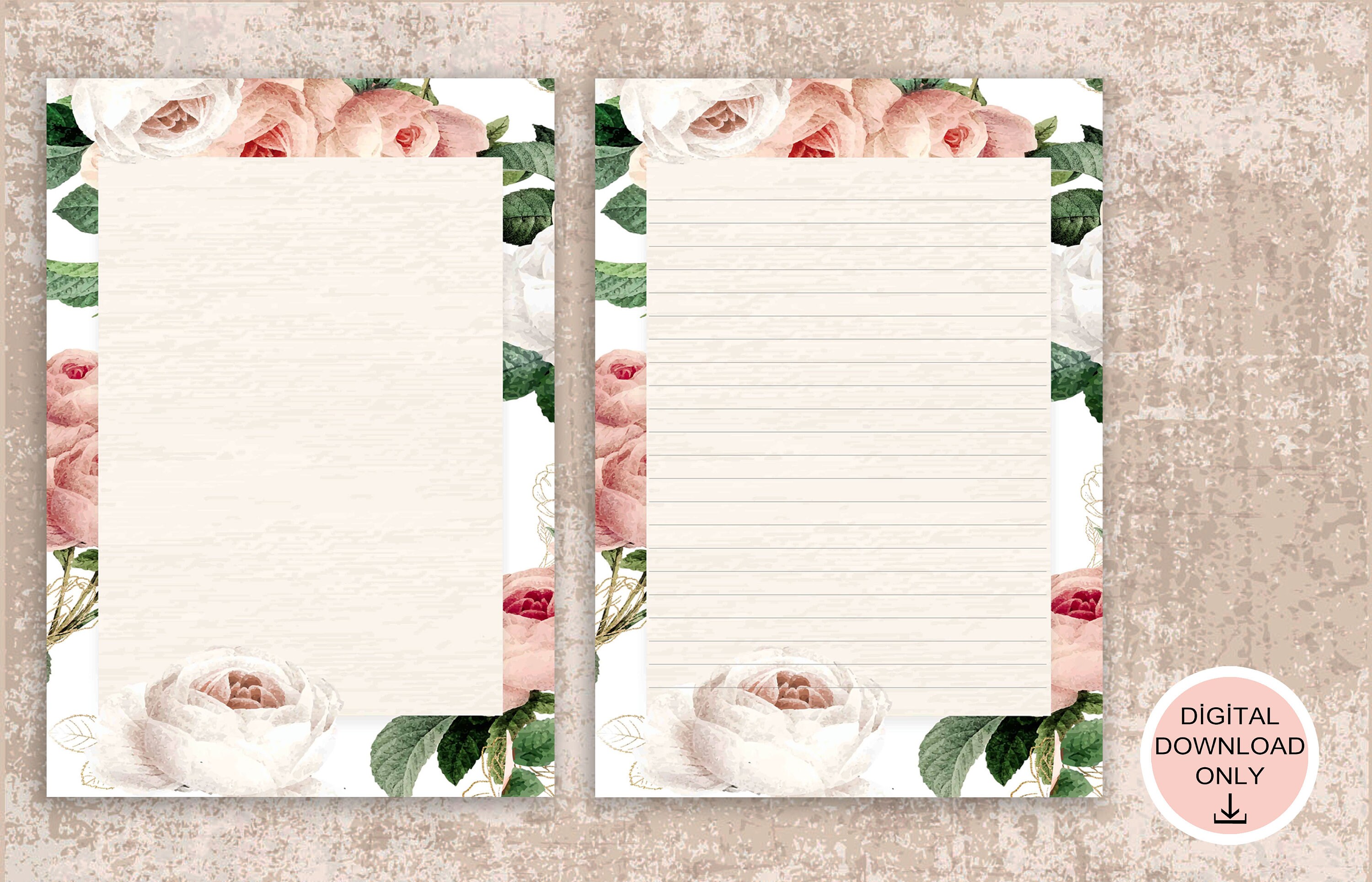 Printable Floral Stationery, 3 Floral Writing Paper, Digital Download ...