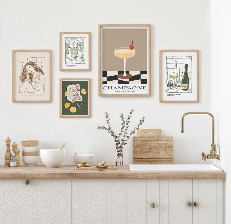Kitchen Wall Art, Kitchen Print Set of 5, Aesthetic Kitchen Decor ...