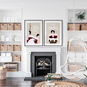 Funny Christmas Wall Art, Set of 2 Santa Poster Prints, Cozy Christmas ...
