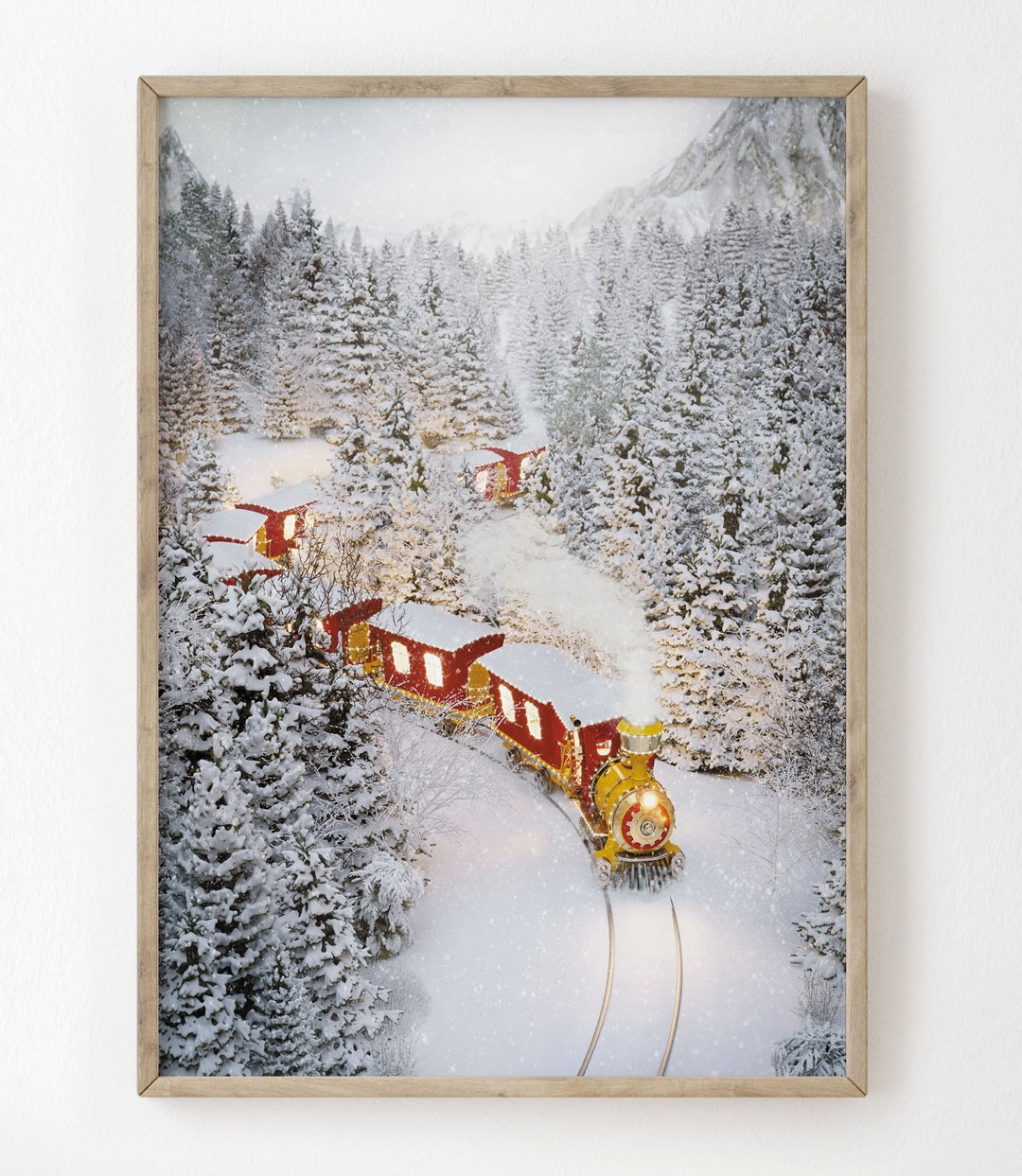 Winter Christmas Train Printable Wall Decor, Cozy Christmas Wall Decor ...