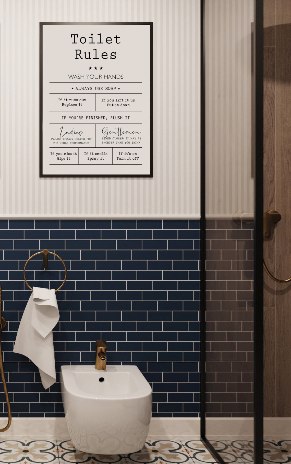 Toilet Rules Print, Fun Bathroom Decor, Toilet Wall Art, Retro Bathroom ...