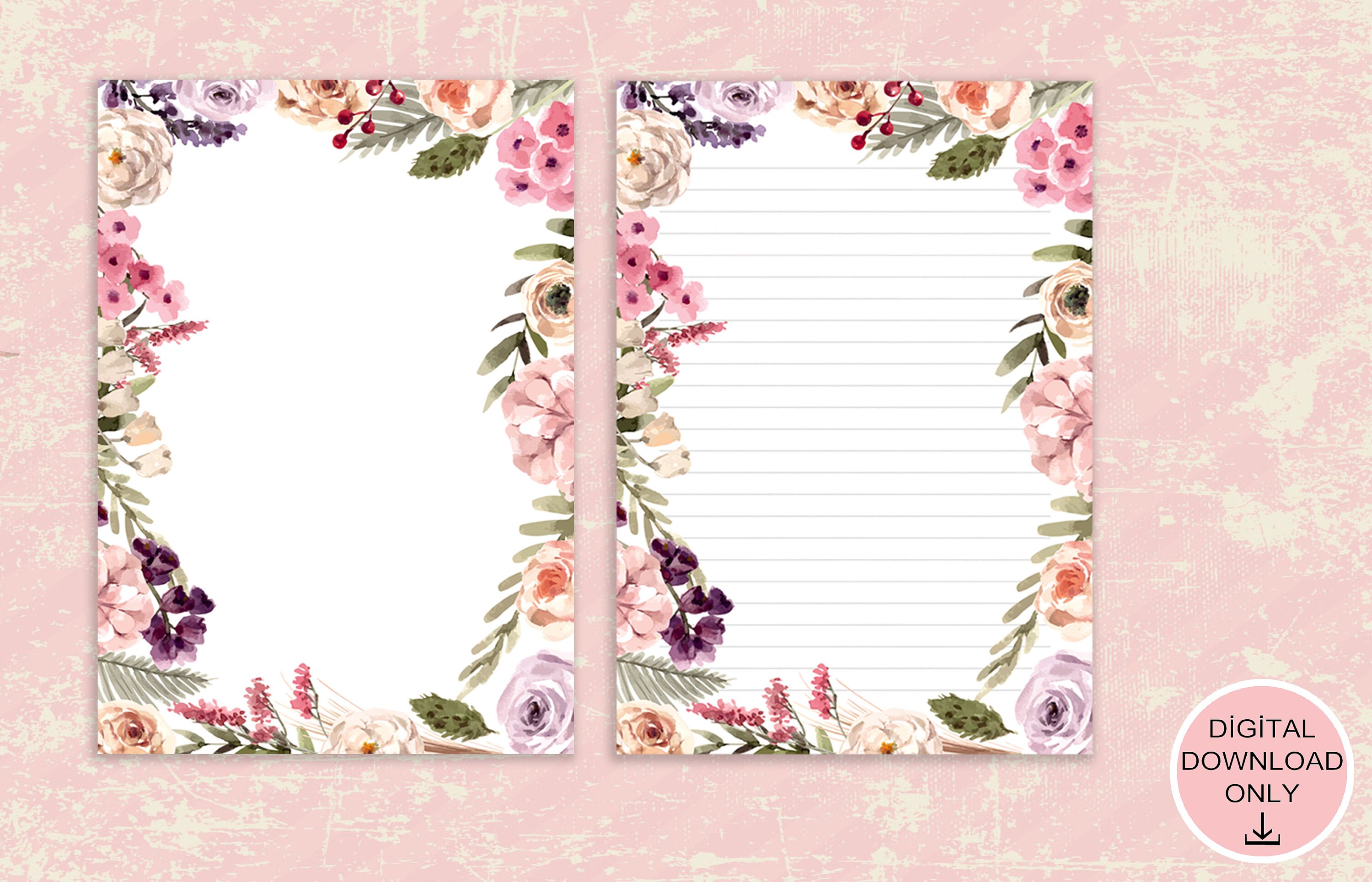 Printable Floral Stationery 8 Floral Writing Paper Digital - Etsy Canada