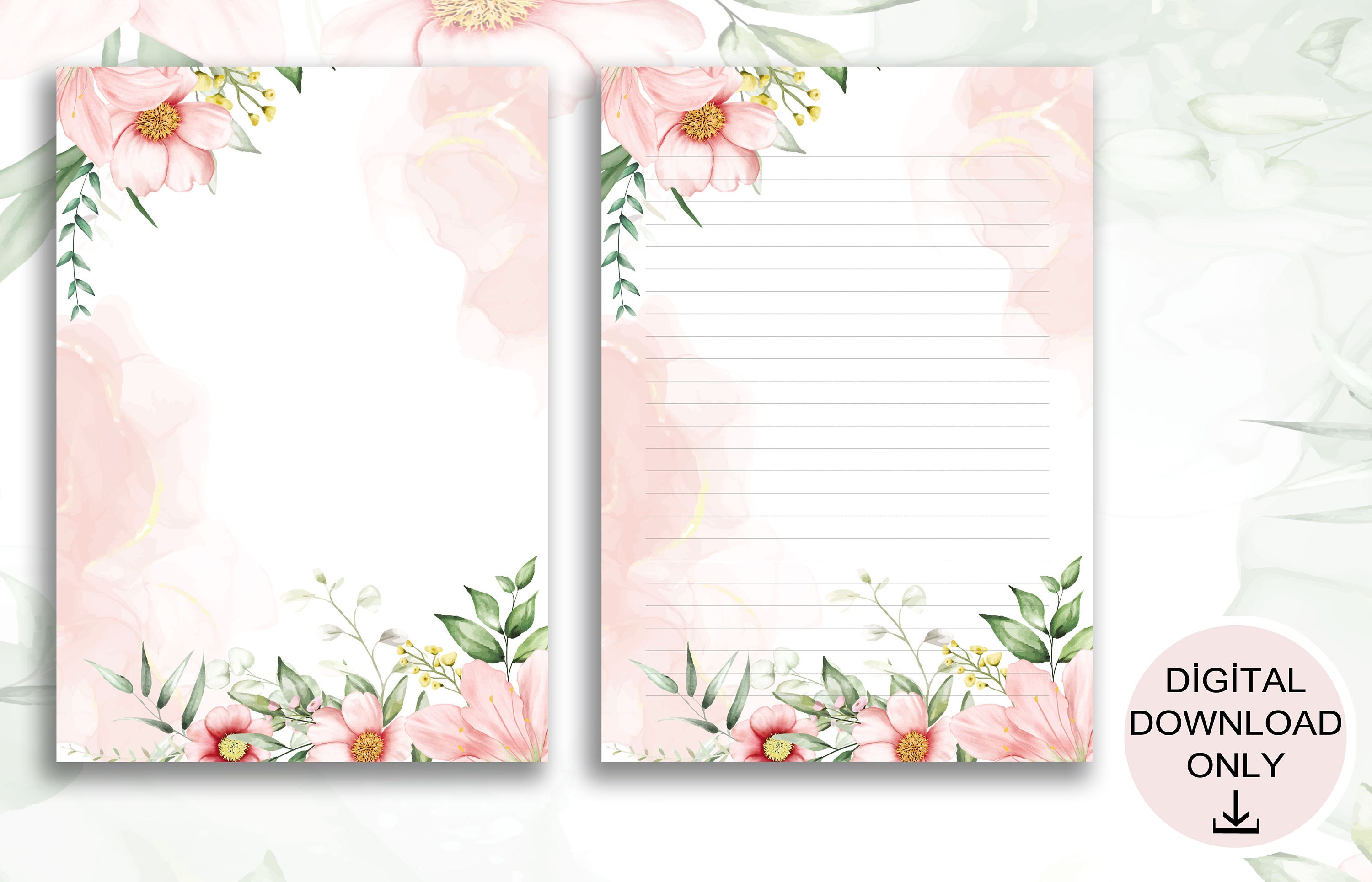 Printable Floral Stationery, 5 Floral Writing Paper, Digital Download ...