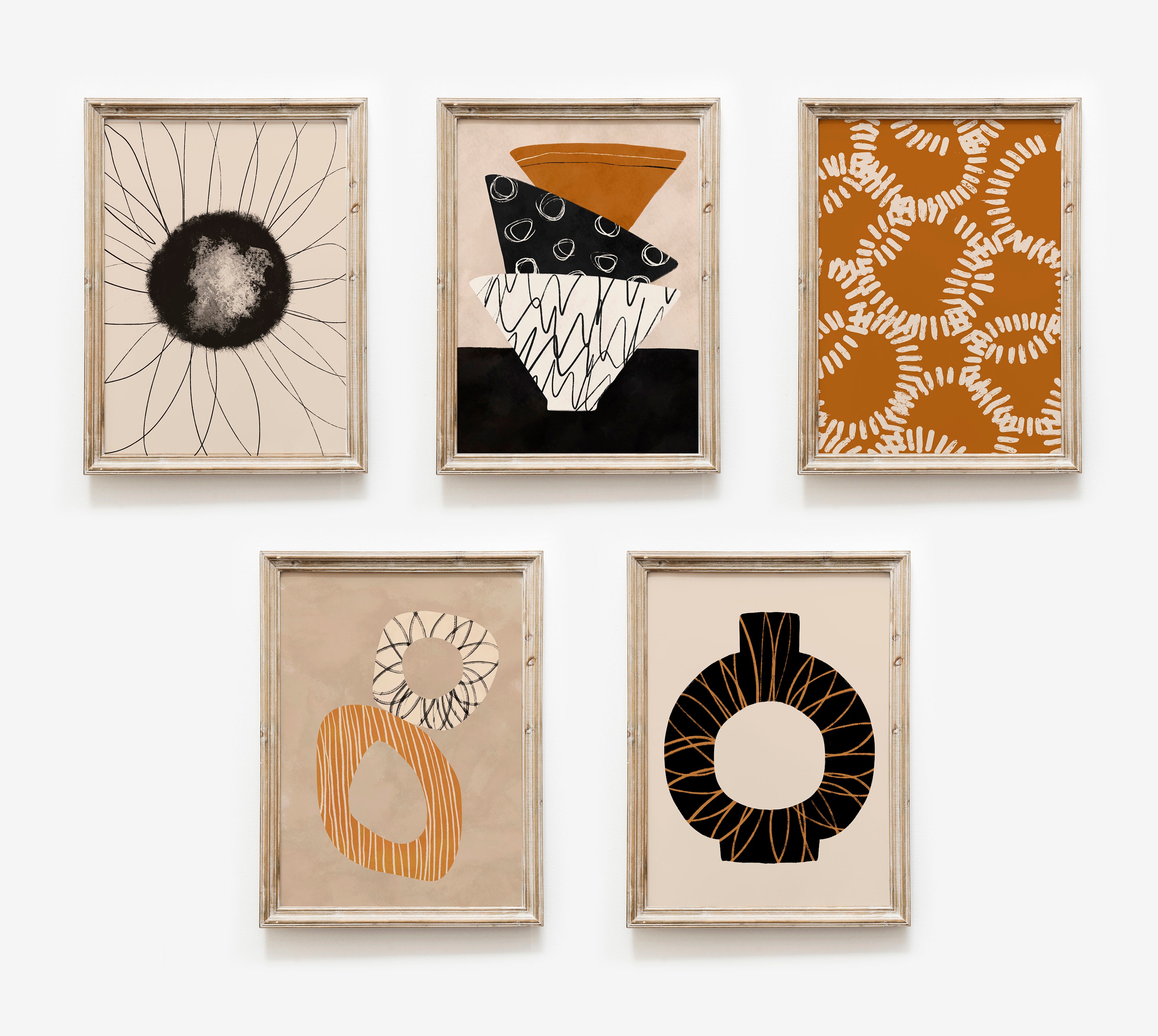 Boho Gallery Wall Set of 5 Print, Abstract Minimalist Wall Poster ...