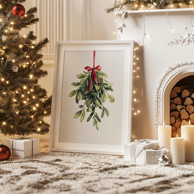 Christmas Mistletoe Print, Printable Christmas Decor, Farmhouse Wall ...