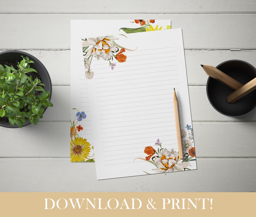 Printable Floral Stationery, 10 Floral Writing Paper, Digital Download ...